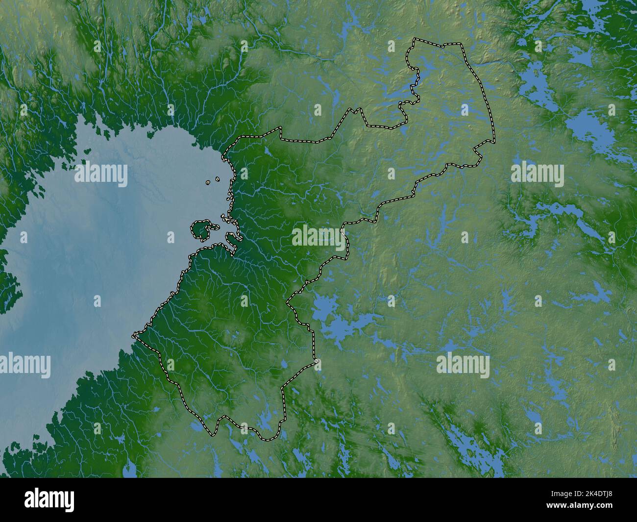 Northern Ostrobothnia, region of Finland. Colored elevation map with ...