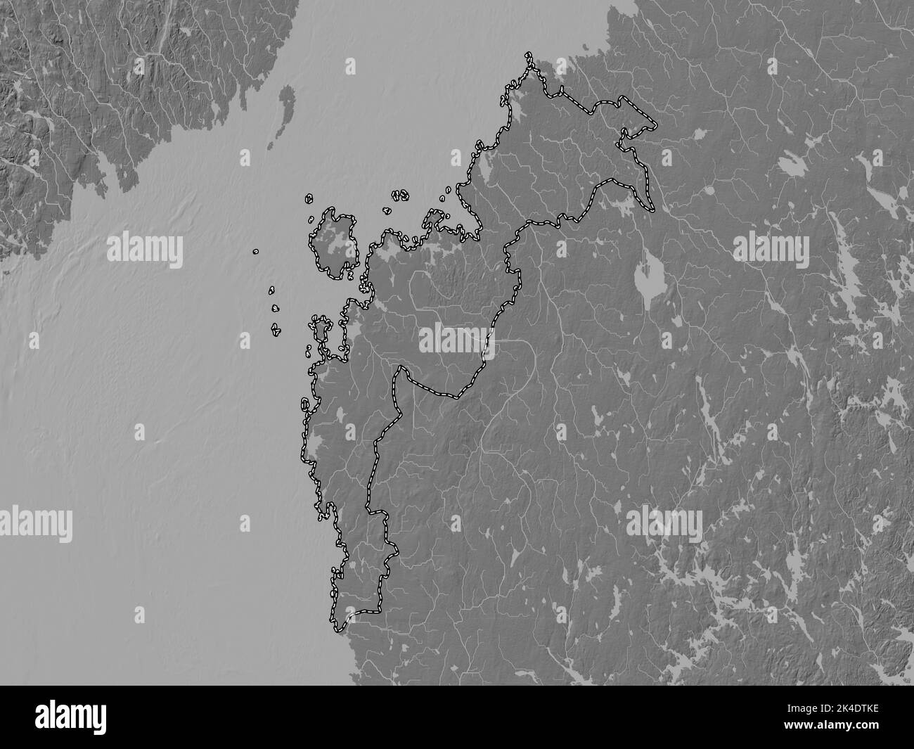 Ostrobothnia, region of Finland. Bilevel elevation map with lakes and ...