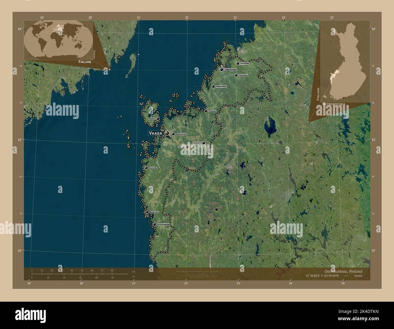 Ostrobothnia, region of Finland. Low resolution satellite map ...