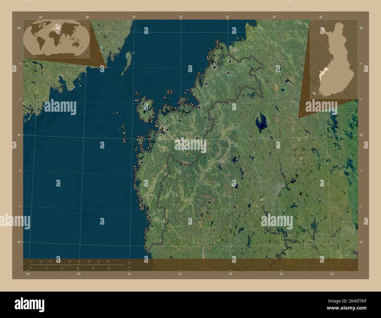 Ostrobothnia, region of Finland. Low resolution satellite map ...