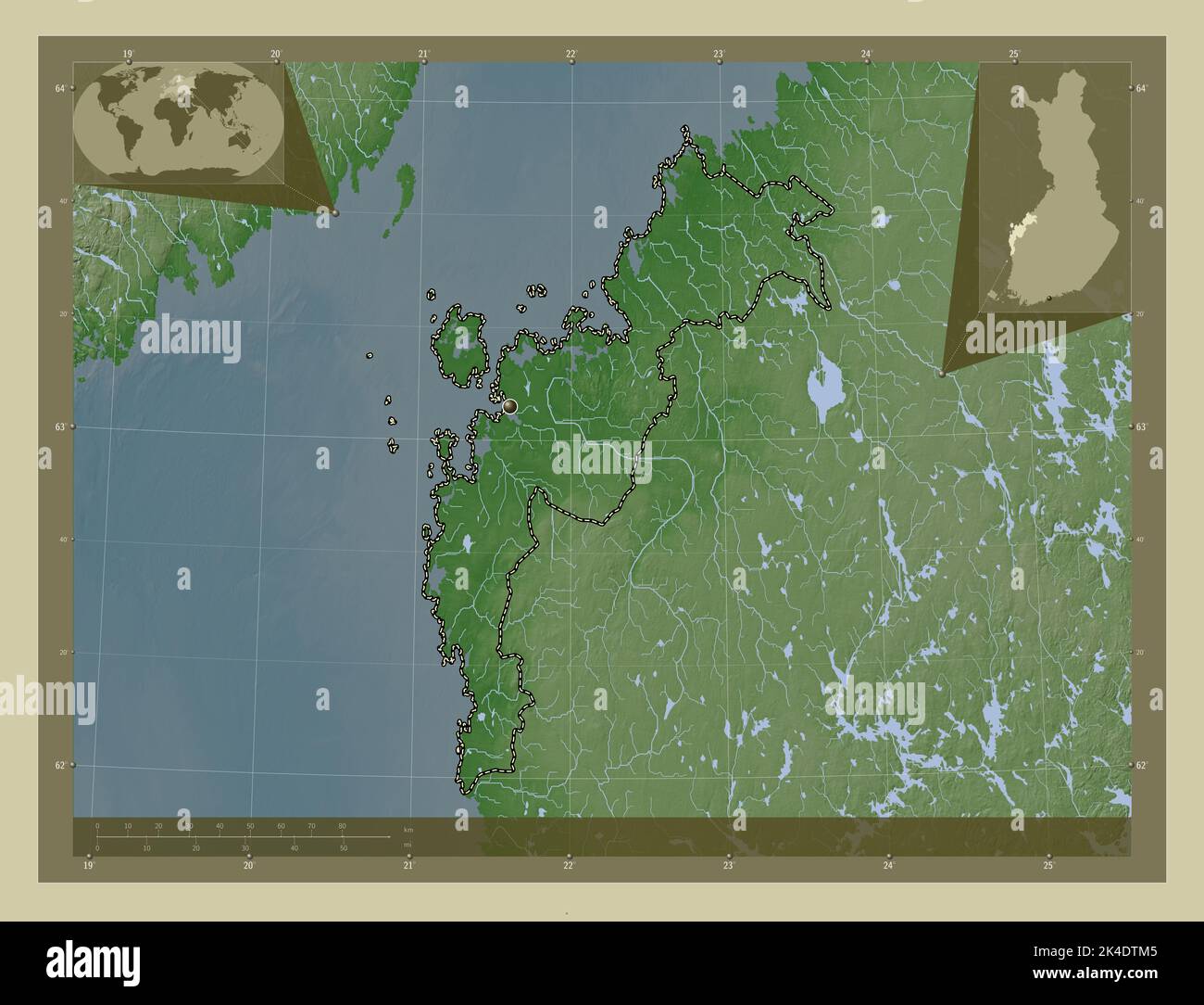 Ostrobothnia, region of Finland. Elevation map colored in wiki style ...
