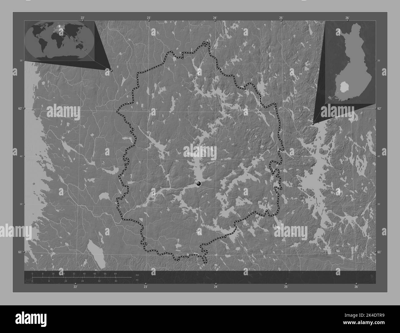 Pirkanmaa, region of Finland. Bilevel elevation map with lakes and ...