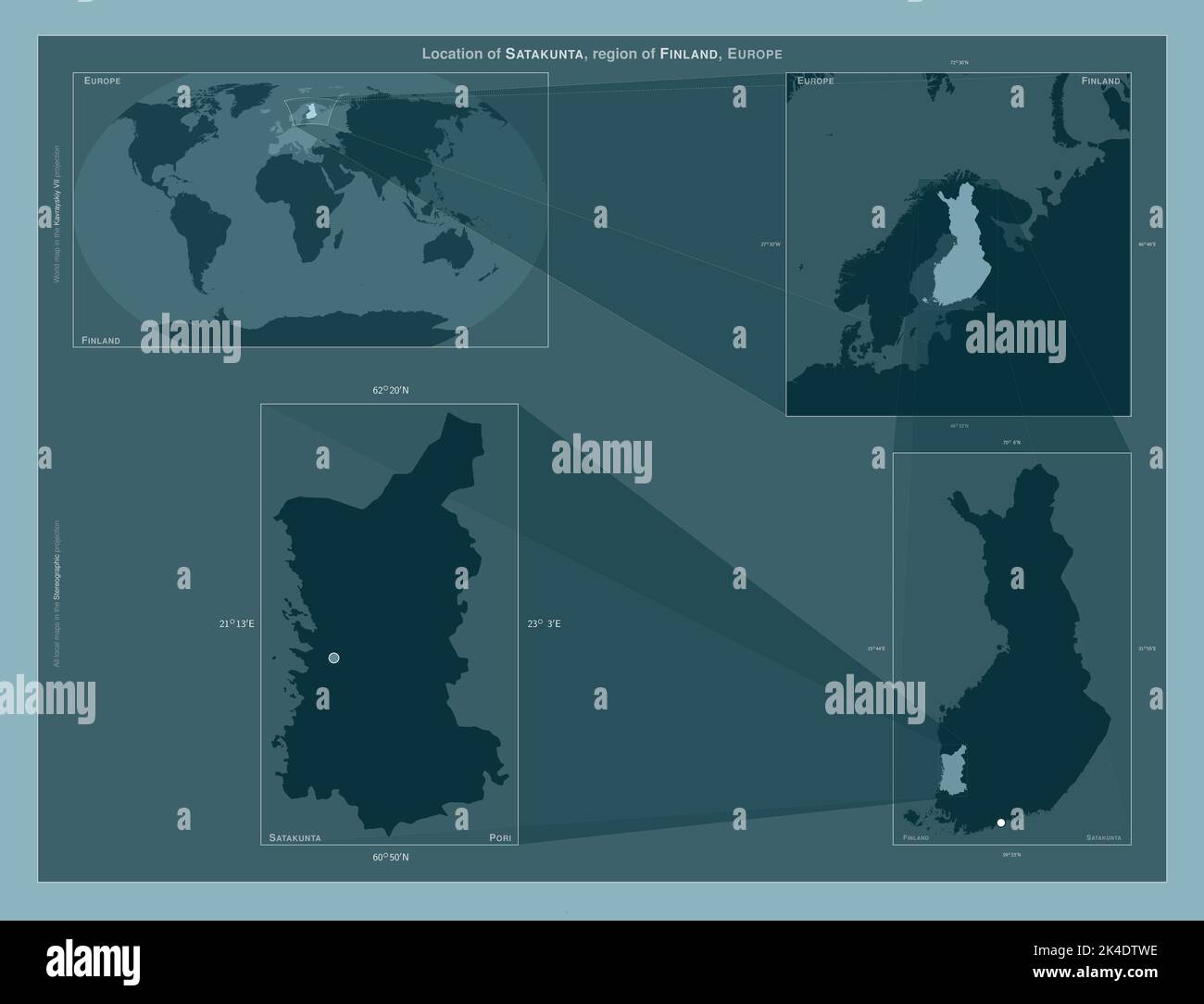 Satakunta, region of Finland. Diagram showing the location of the ...