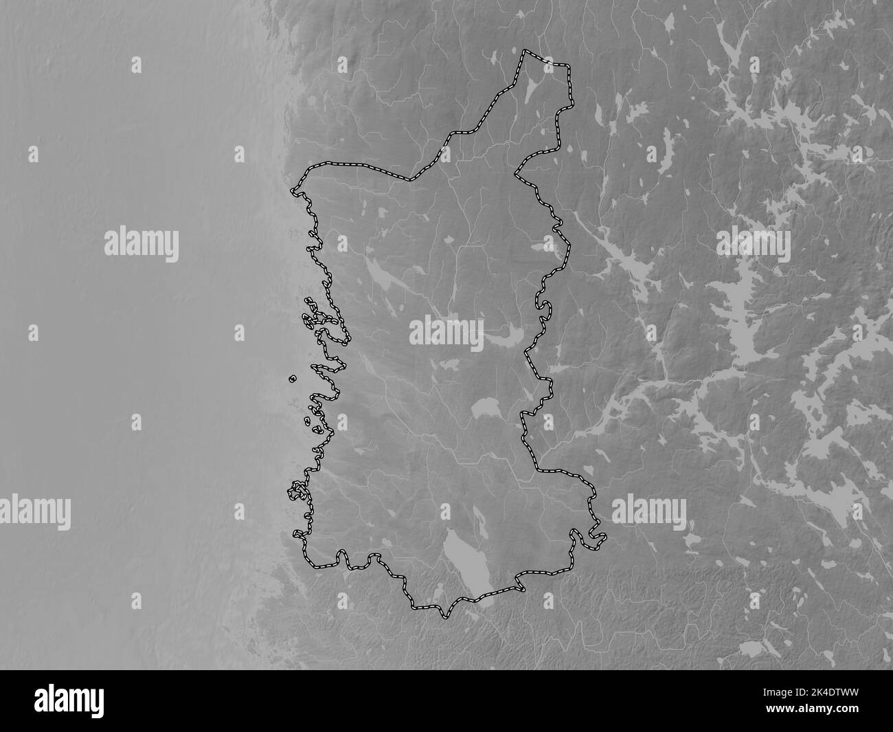 Satakunta, region of Finland. Grayscale elevation map with lakes and ...