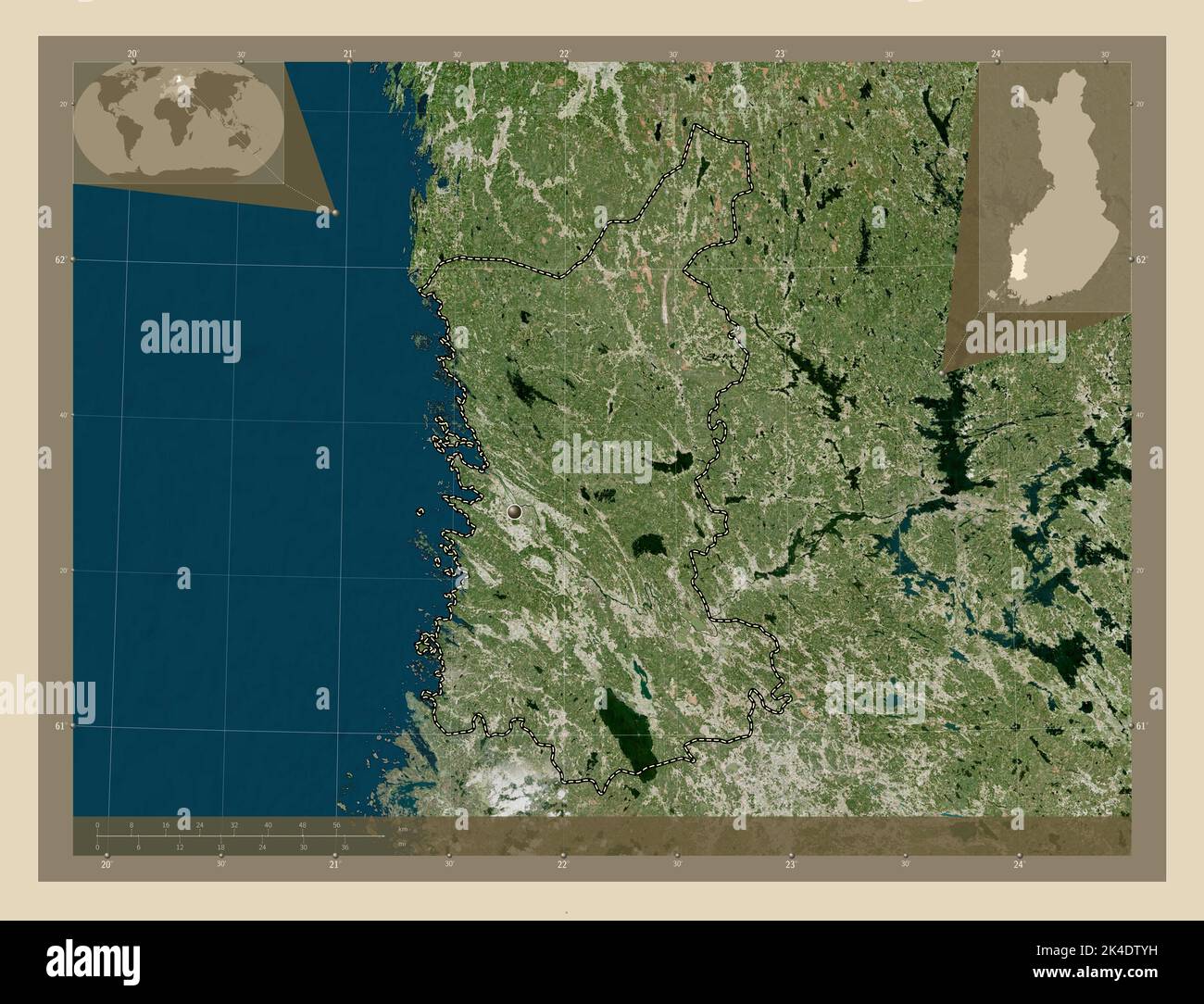 Satakunta, region of Finland. High resolution satellite map. Corner ...