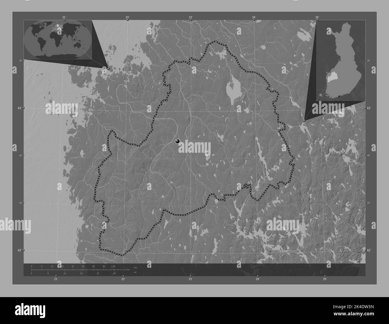 Southern Ostrobothnia, region of Finland. Bilevel elevation map with ...