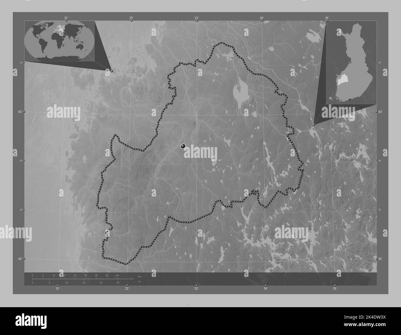 Southern Ostrobothnia, region of Finland. Grayscale elevation map with ...