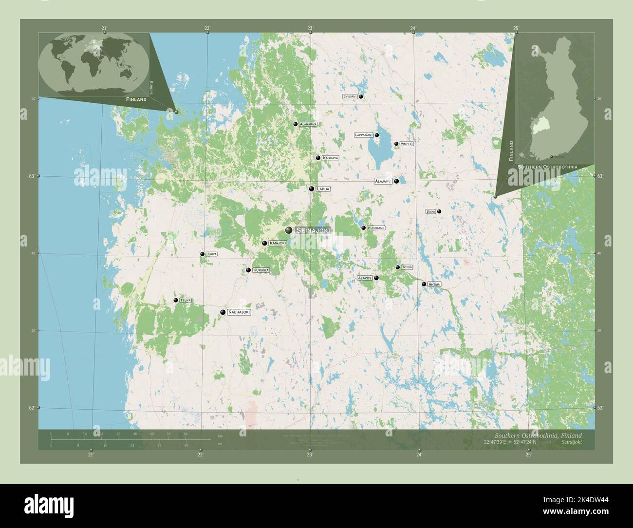 Southern Ostrobothnia, region of Finland. Open Street Map. Locations ...