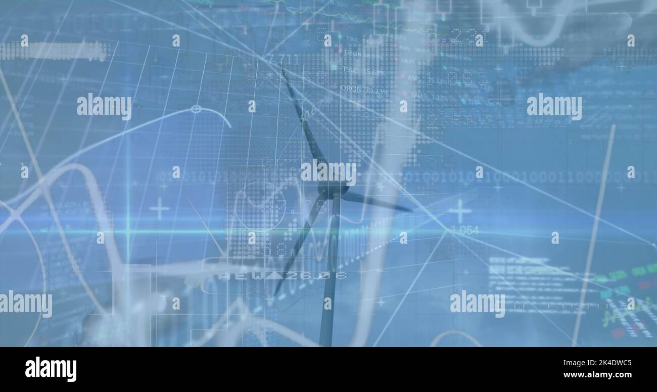 Image of financial data processing over wind turbine Stock Photo - Alamy