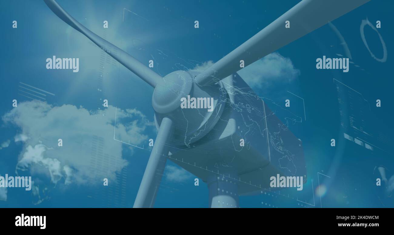 Image of financial data processing over wind turbine Stock Photo - Alamy