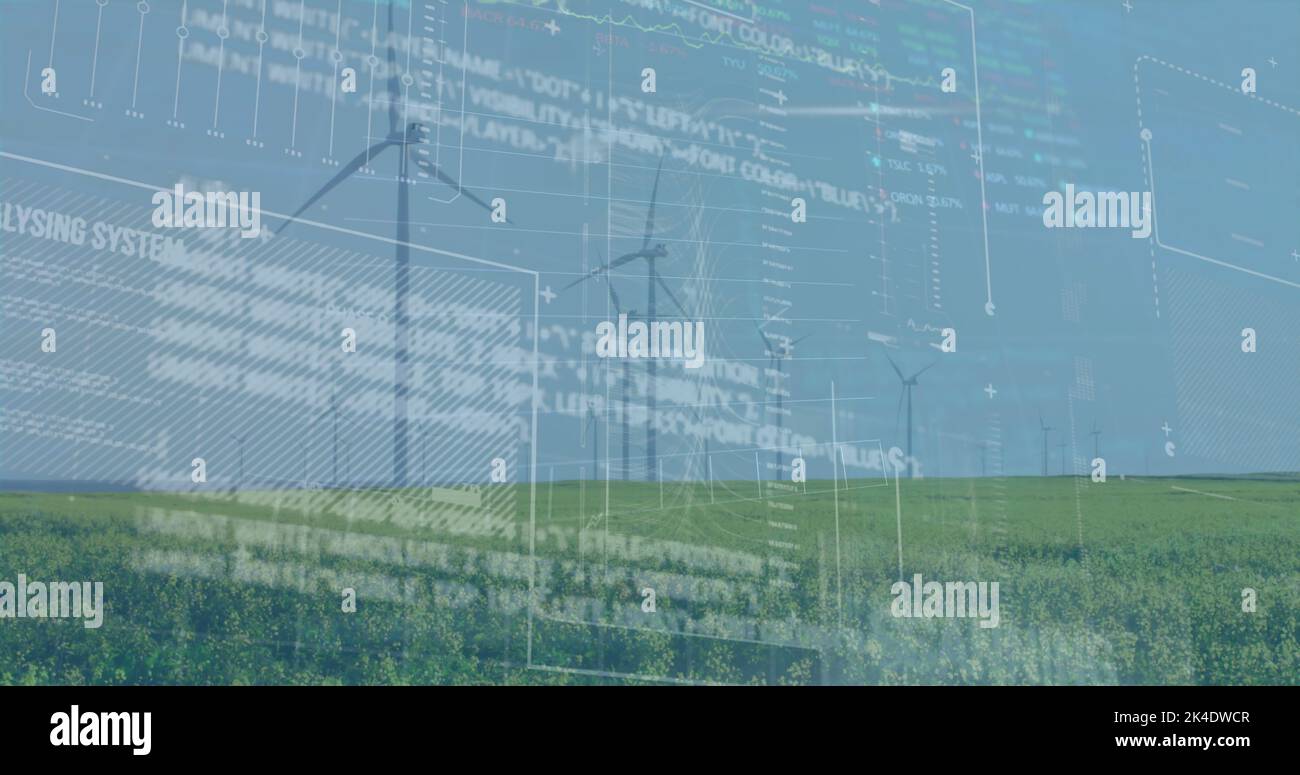 Image of financial data processing over wind turbines Stock Photo - Alamy