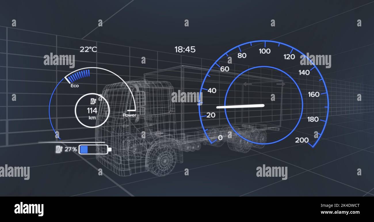 Image of 3d car model and speedometer over dark background Stock Photo ...