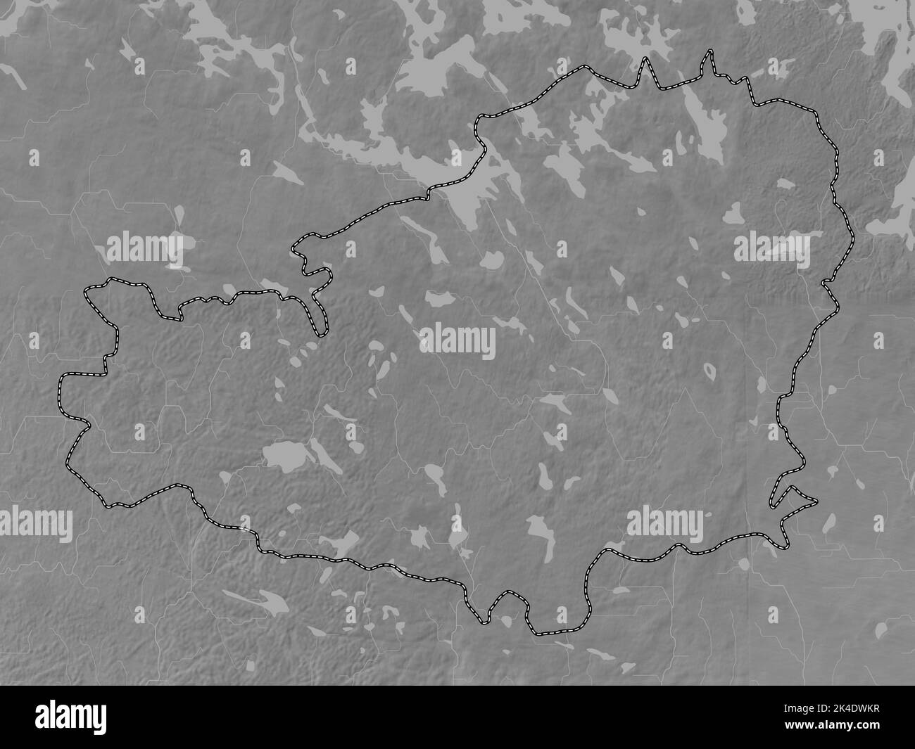 Tavastia Proper, region of Finland. Grayscale elevation map with lakes ...