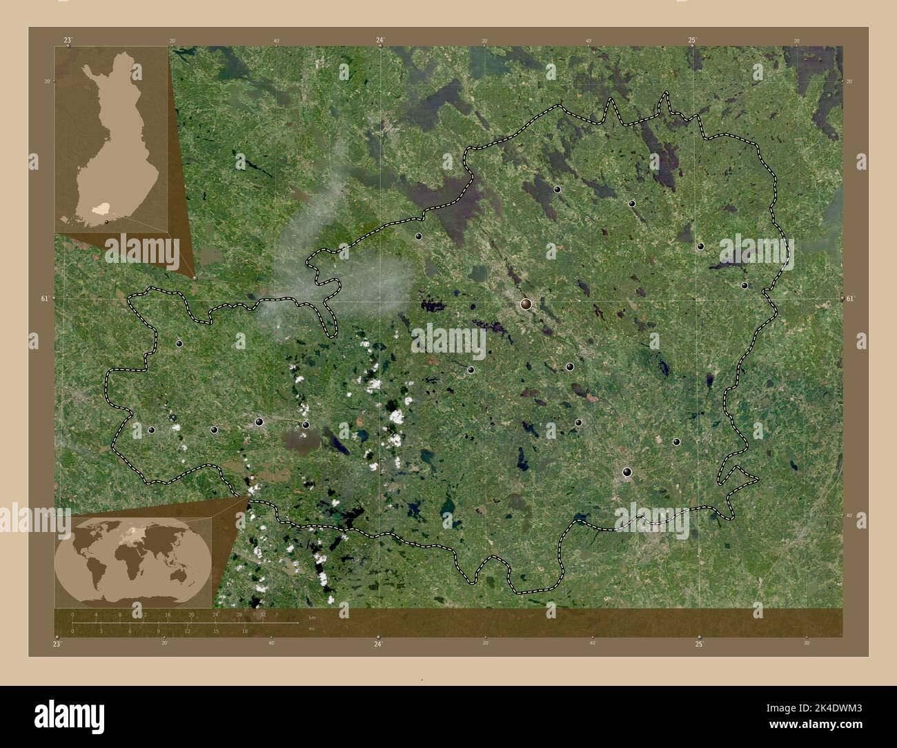 Tavastia Proper, region of Finland. Low resolution satellite map ...