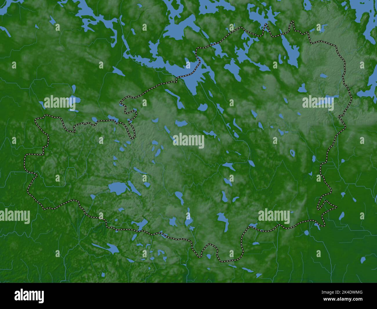 Tavastia Proper, region of Finland. Colored elevation map with lakes ...