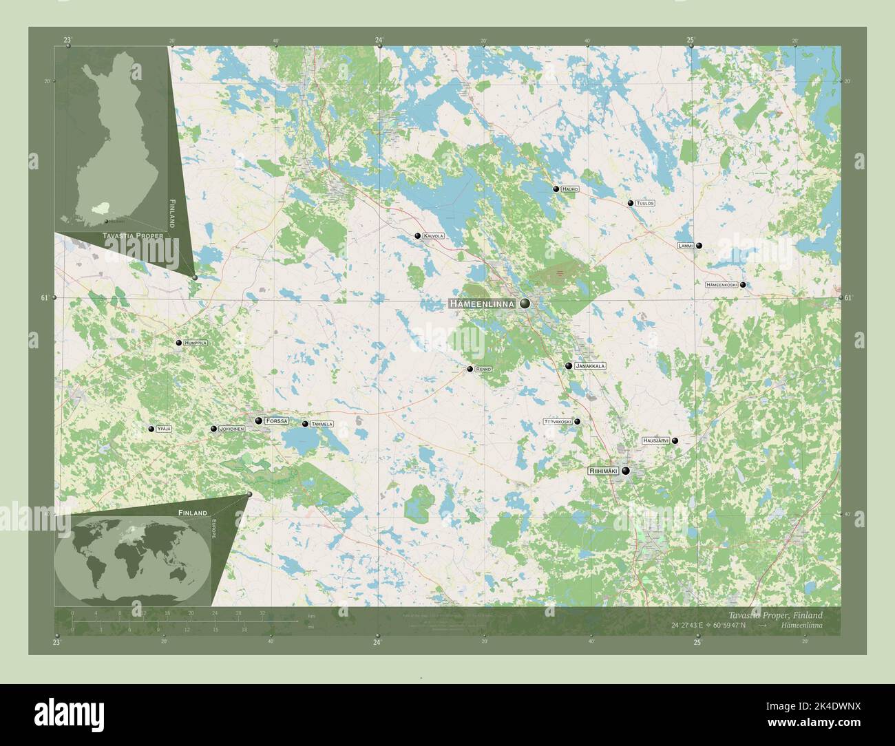 Tavastia Proper, region of Finland. Open Street Map. Locations and ...