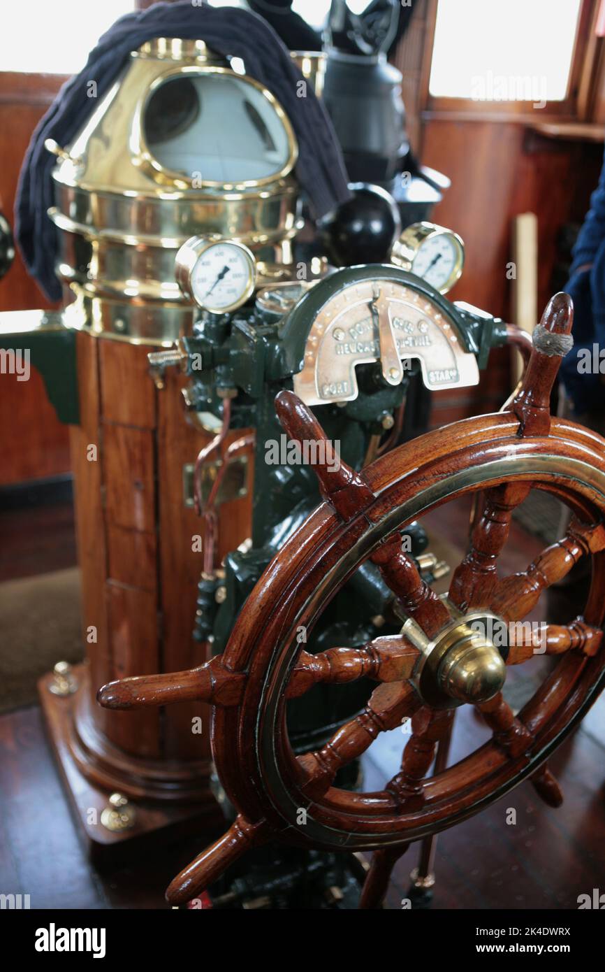 On the bridge of preserved steamship SS "Shieldhall": the binnacle and ...