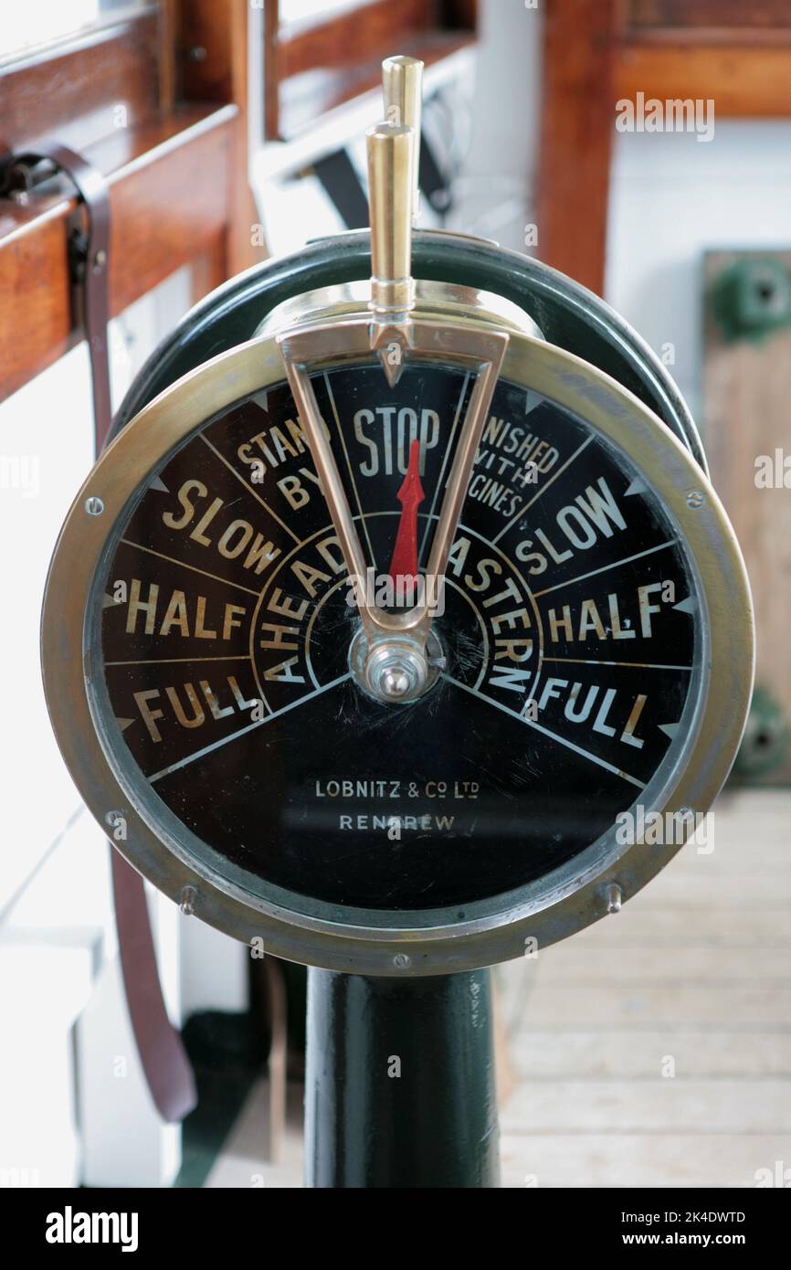 Engine order telegraph (EOT) on the bridge of preserved steamship SS ...