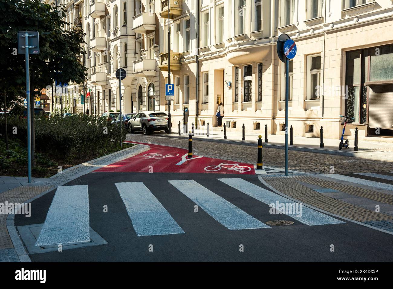 Pedestrian crossing over the road with a bicycle path Stock Photo - Alamy