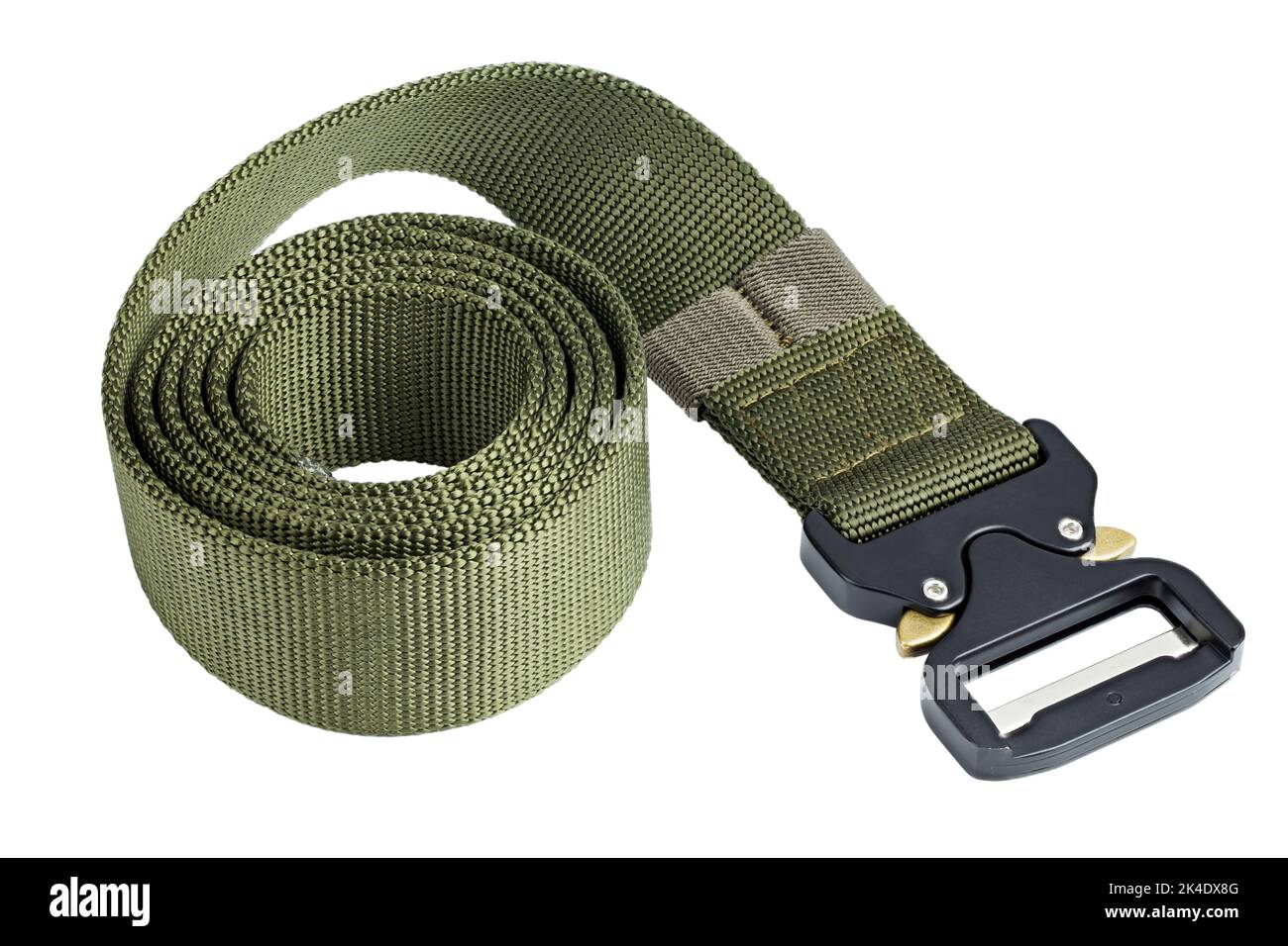 Green mens nylon fastening belt isolated on white background. File contains clipping path Stock ...