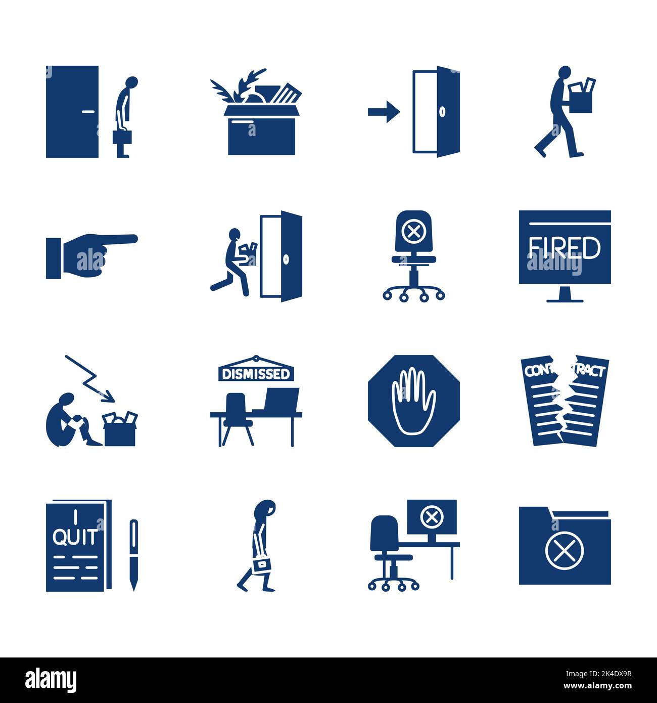 Resignation and dismissal icon set in glyph style. Vector illustration ...