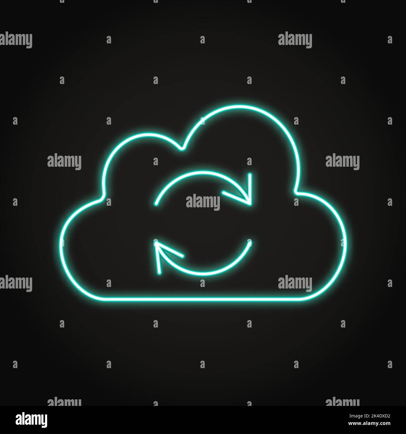 Synchronization neon icon in line style. Cloud with spinning arrows symbol. Data upload. Vector ...