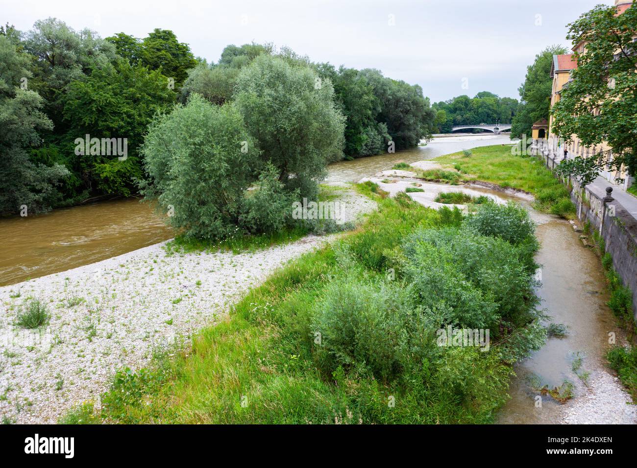 Isar River, running north-south through Munich, Germany, dry through ...
