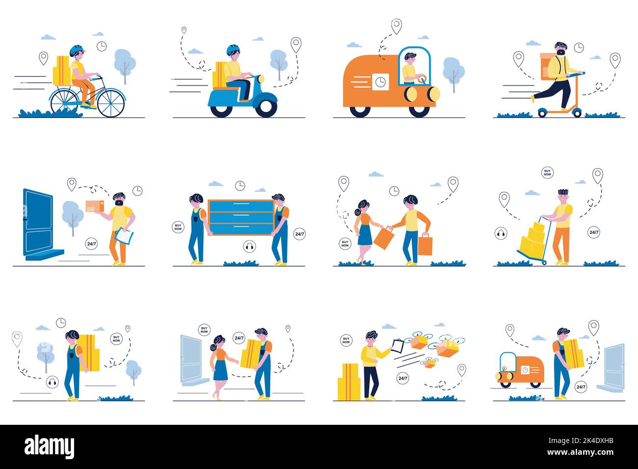 Delivery concept with tiny people scenes set in flat design. Bundle of ... Delivery concept with tiny people scenes set in flat design. Bundle of ...