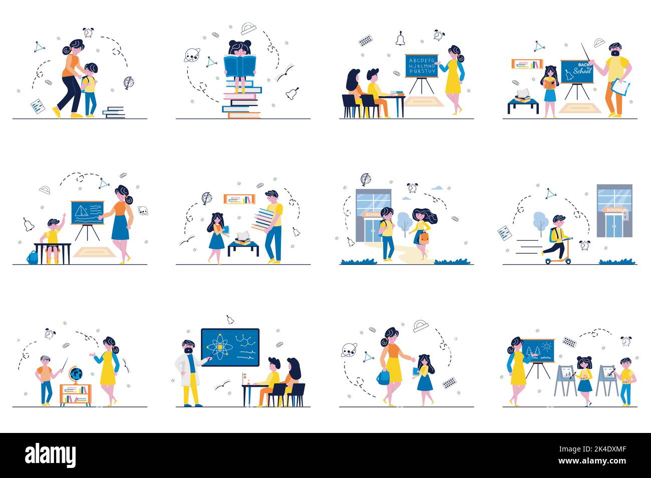 Back to school concept with tiny people scenes set in flat design ...