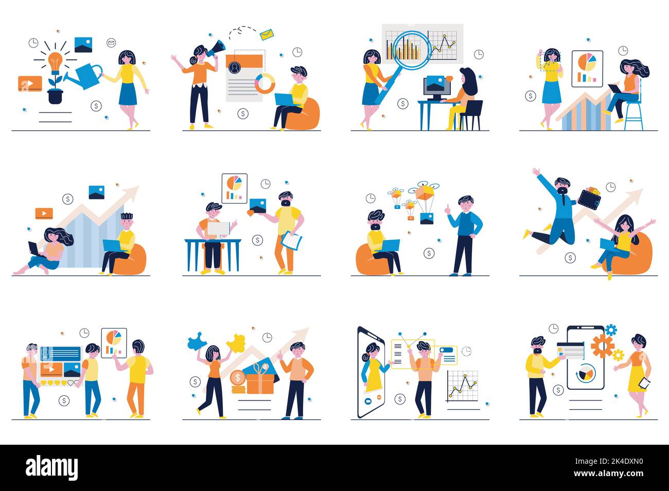 Digital marketing concept with tiny people scenes set in flat design ...