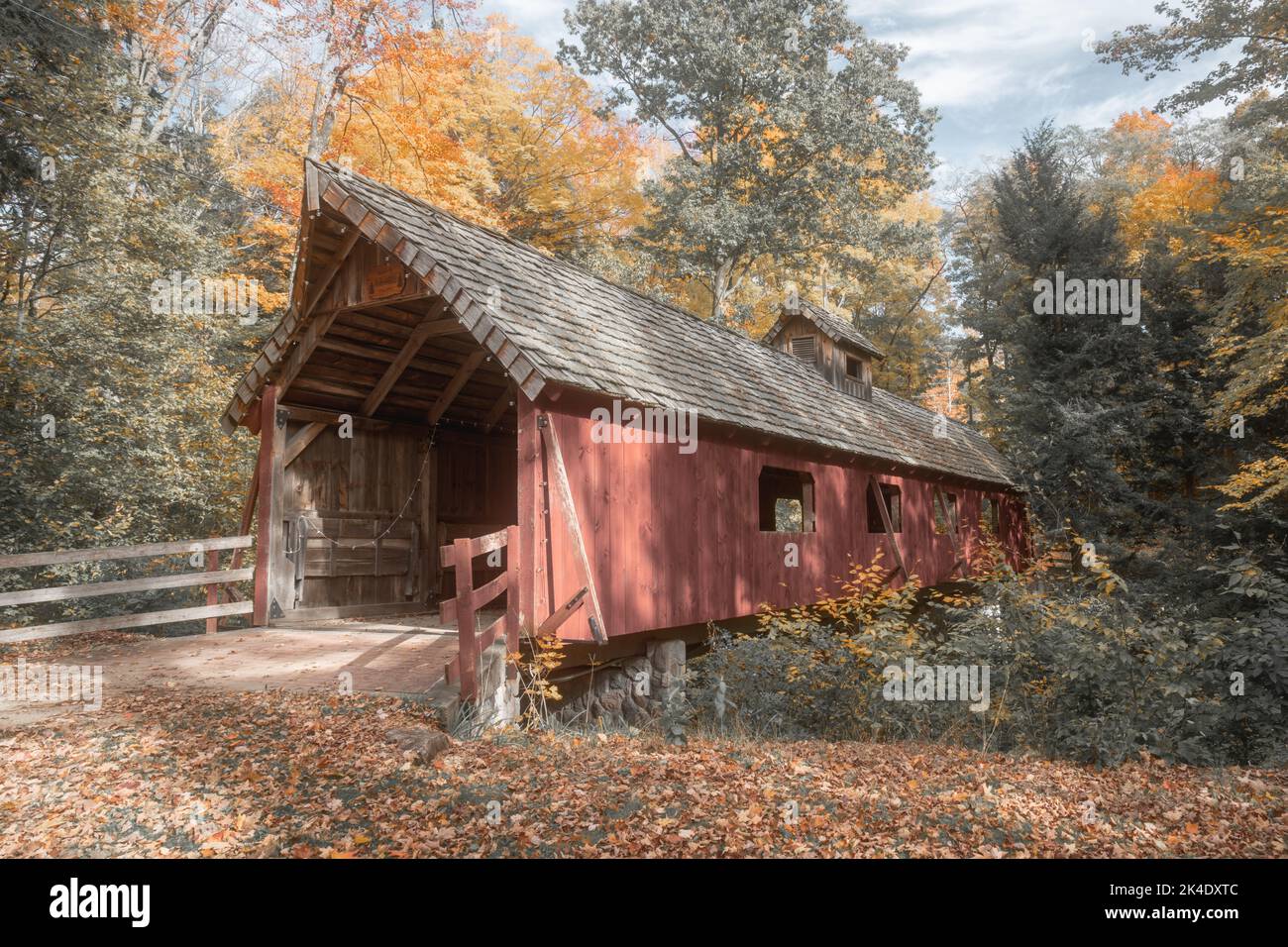 An old wooden house-shaped roof on a bridge Stock Photo - Alamy