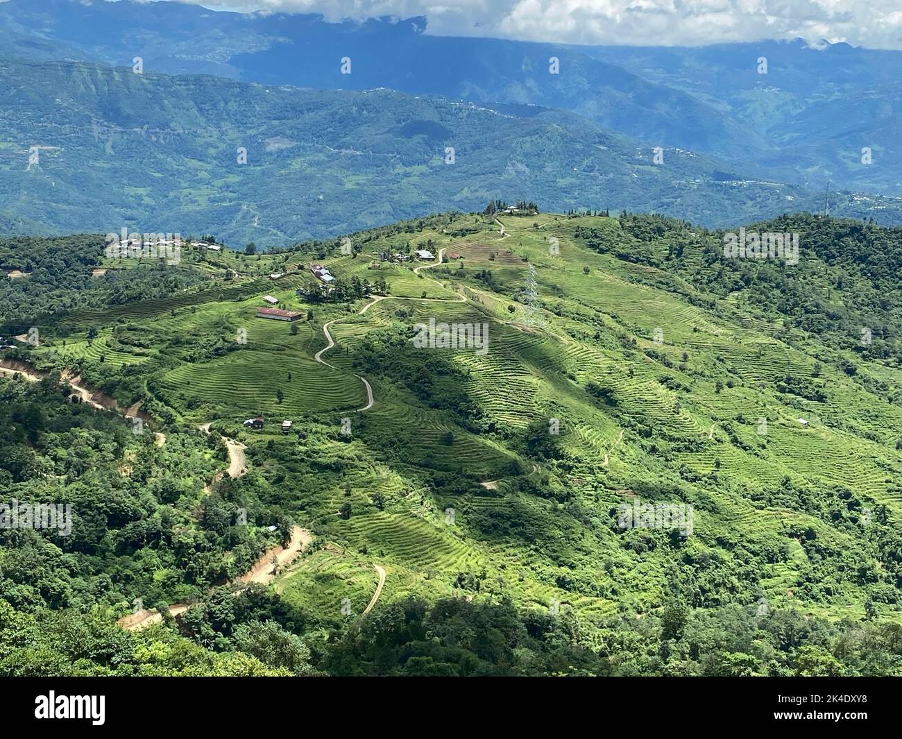 A bird's eye view of a green landscape in the daytime Stock Photo - Alamy