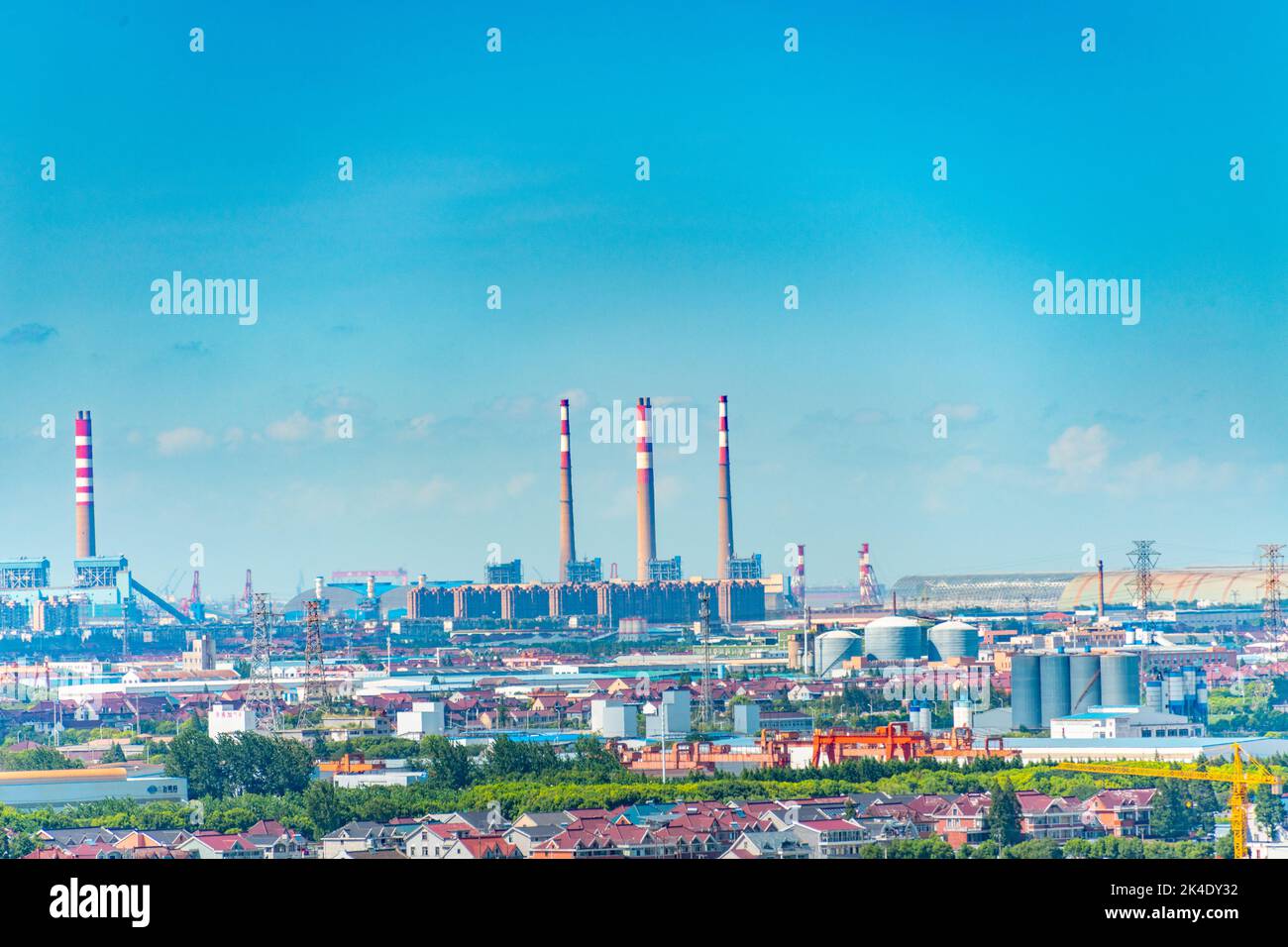 Factories and residential buildings on the outskirts of Shanghai, China ...