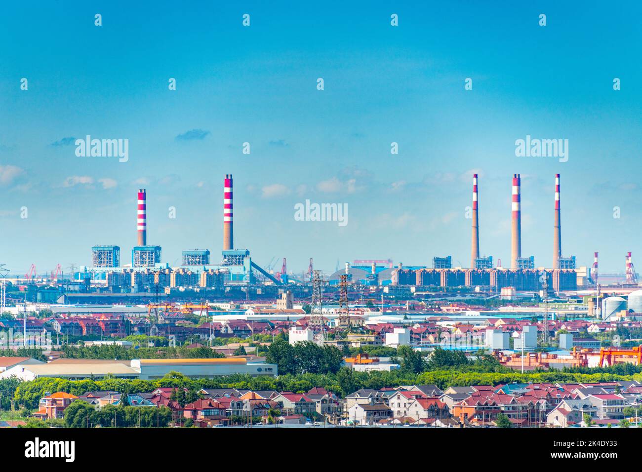 Factories and residential buildings on the outskirts of Shanghai, China ...