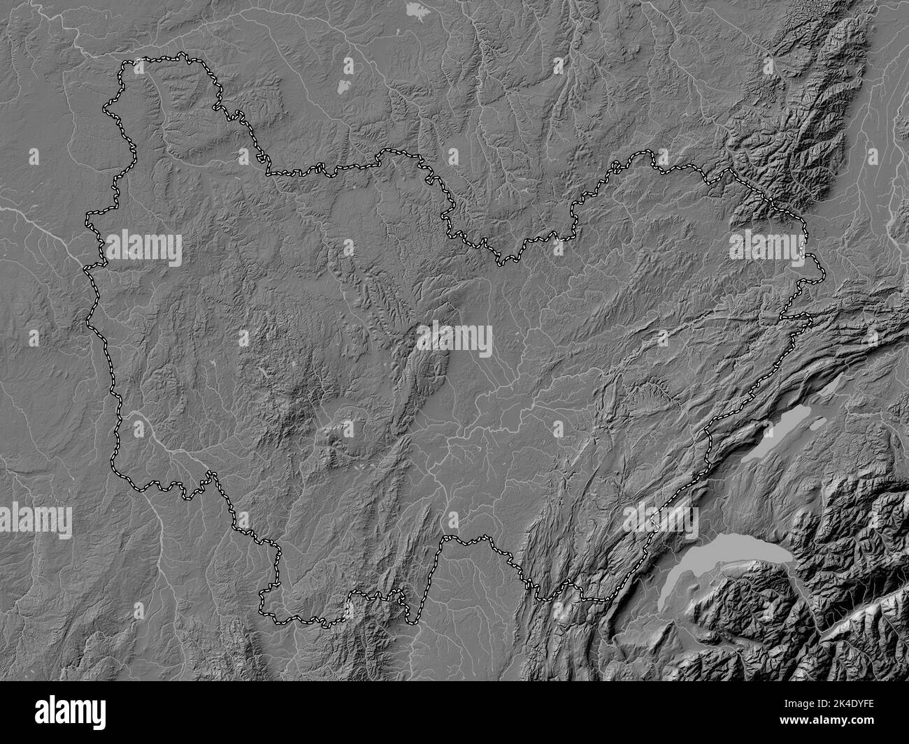 Bourgogne-Franche-Comte, region of France. Bilevel elevation map with ...