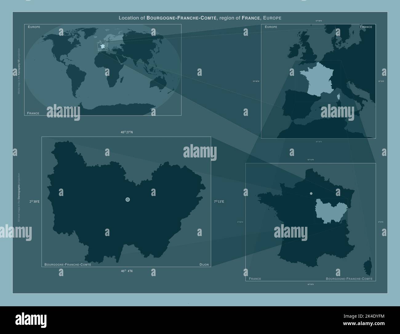 Bourgogne-Franche-Comte, region of France. Diagram showing the location ...