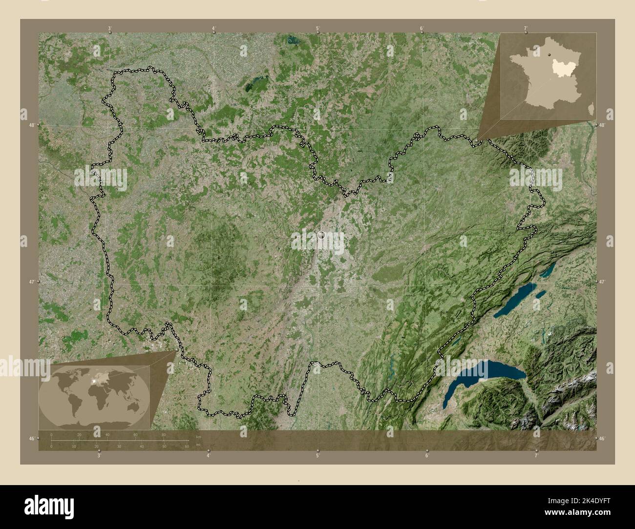 Bourgogne-Franche-Comte, region of France. High resolution satellite ...