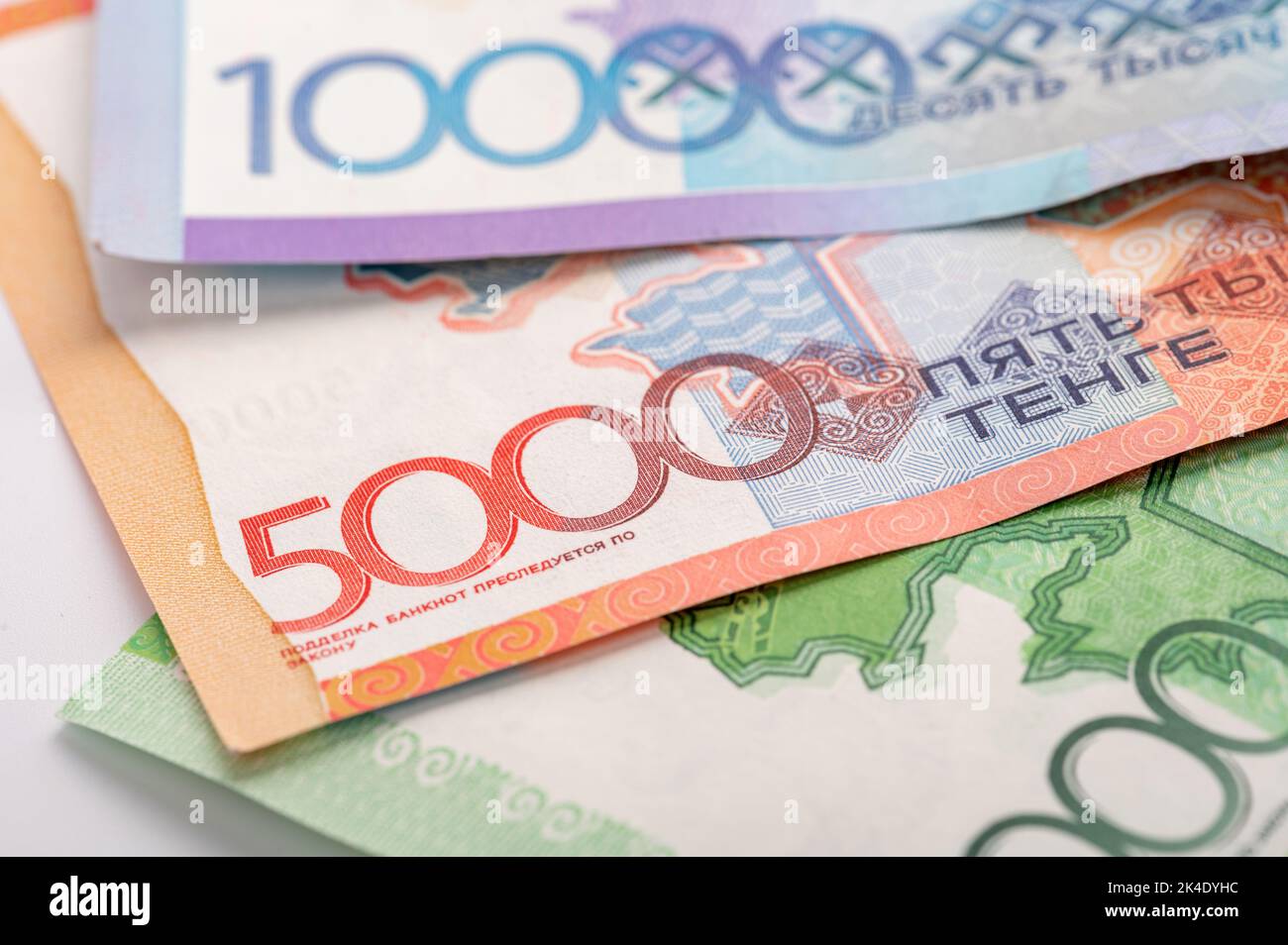 Kazakhstan money - tenge. 500, 1000, 2000, 5000, 10000 banknotes. Close ...