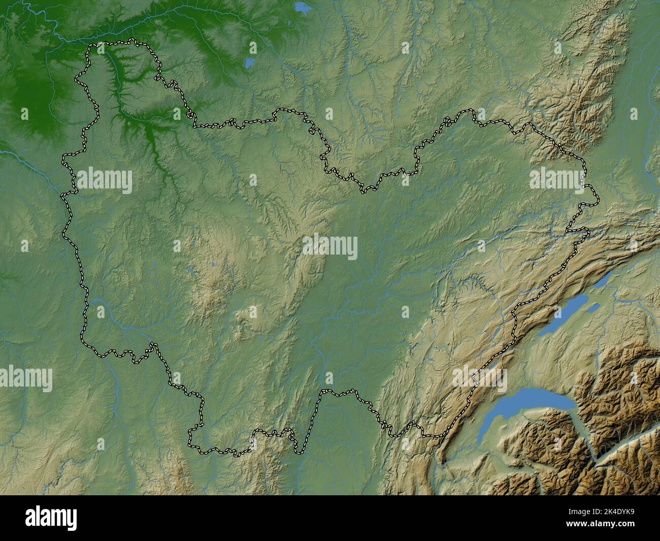 Bourgogne-Franche-Comte, region of France. Colored elevation map with ...