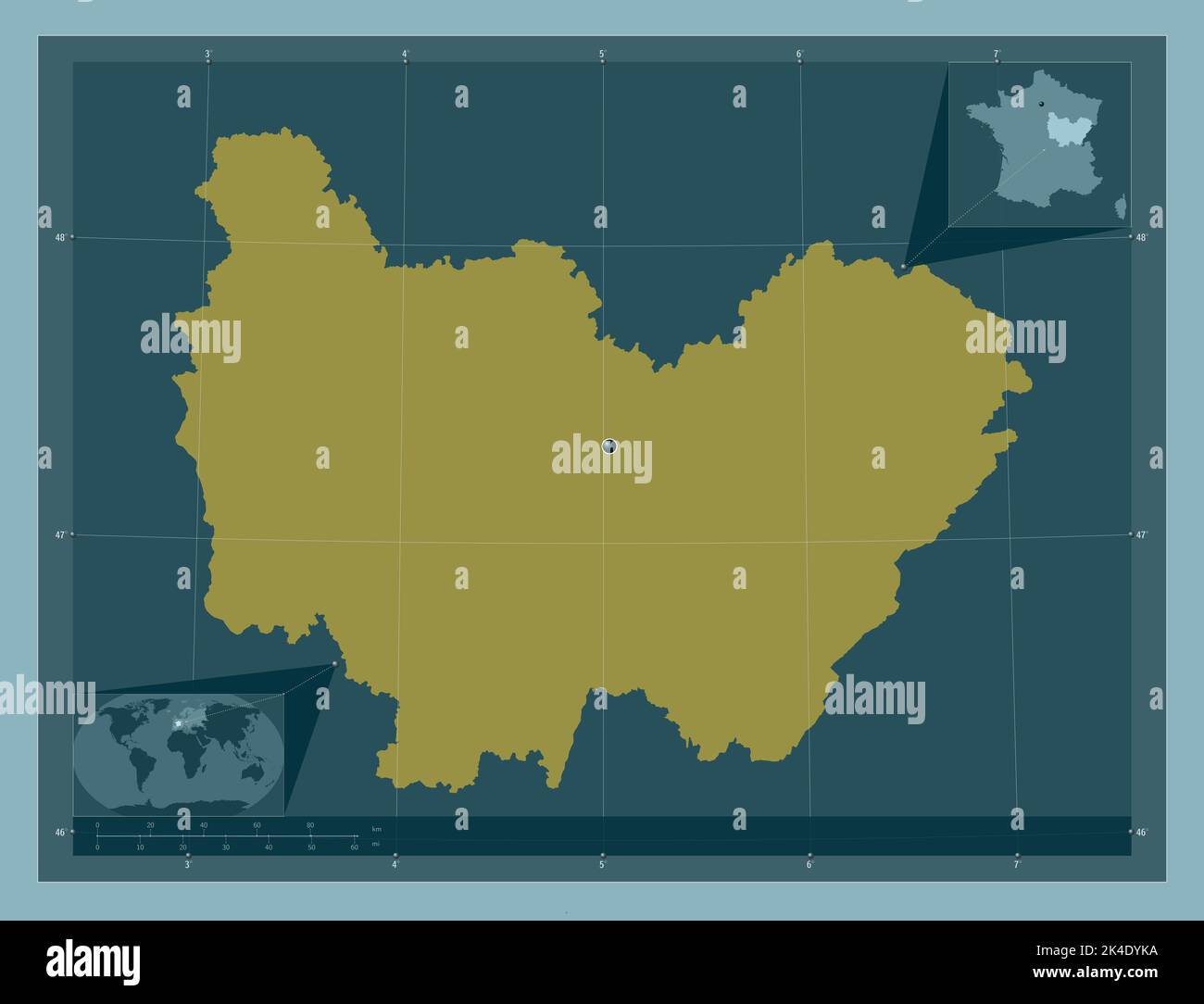Bourgogne-Franche-Comte, region of France. Solid color shape. Corner ...