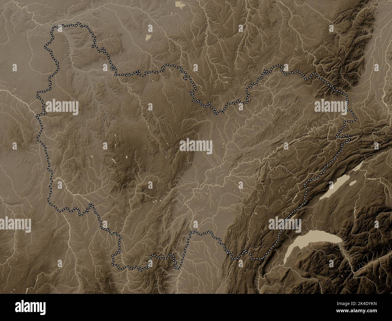 Bourgogne-Franche-Comte, region of France. Elevation map colored in ...