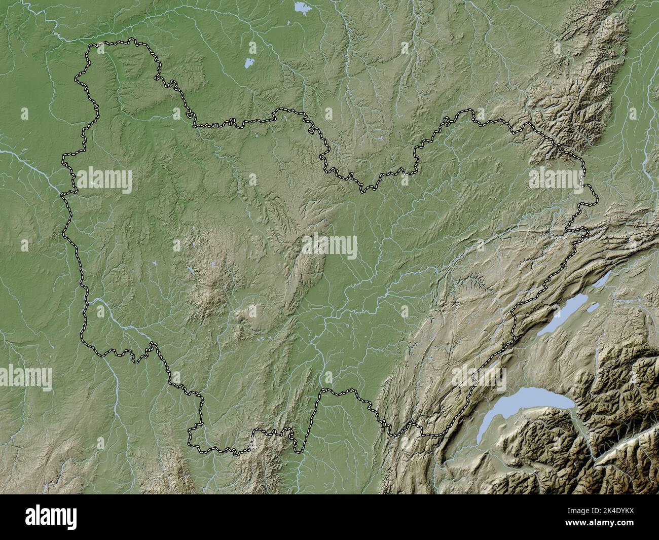 Bourgogne-Franche-Comte, region of France. Elevation map colored in ...