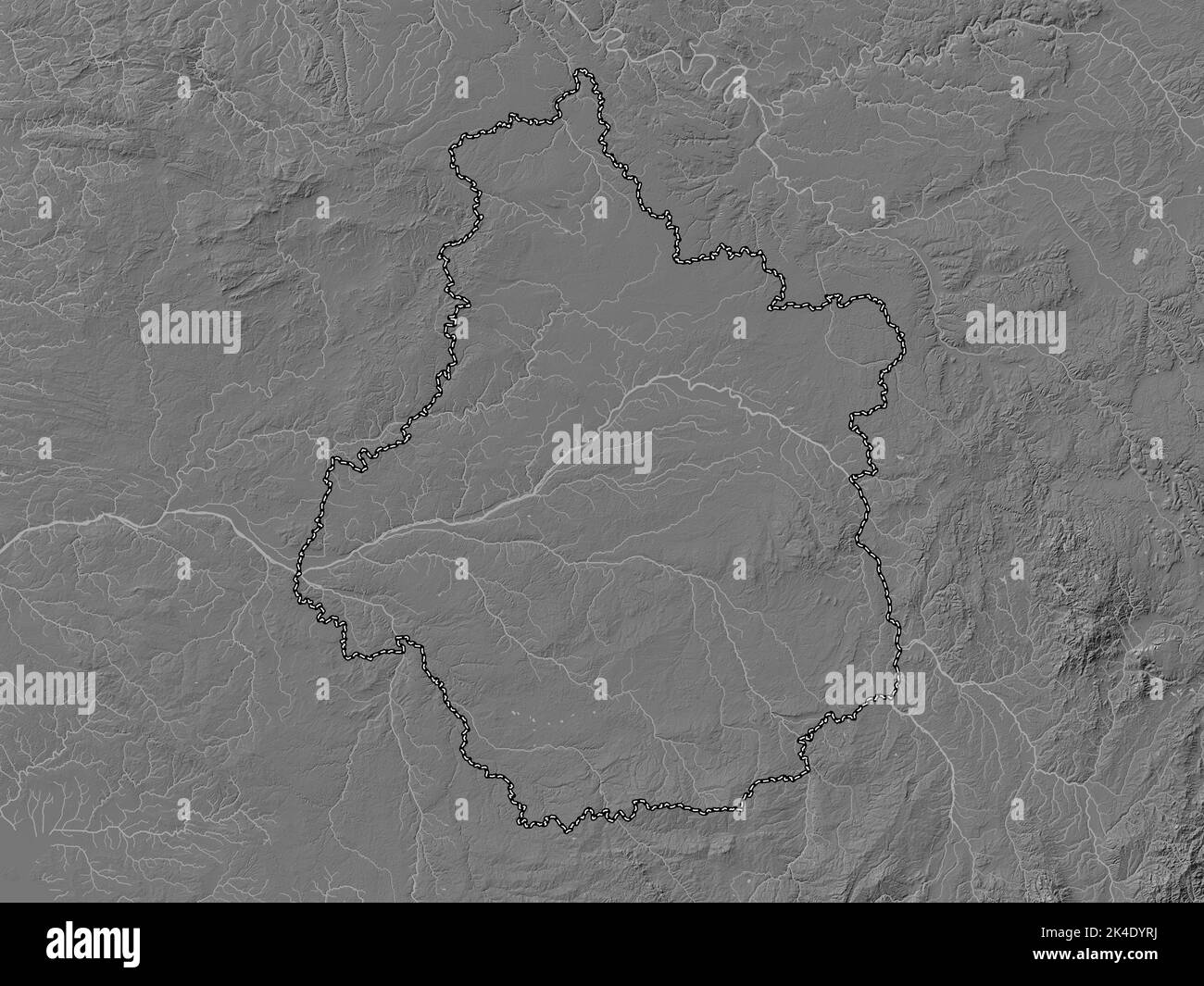 Centre-Val de Loire, region of France. Bilevel elevation map with lakes ...