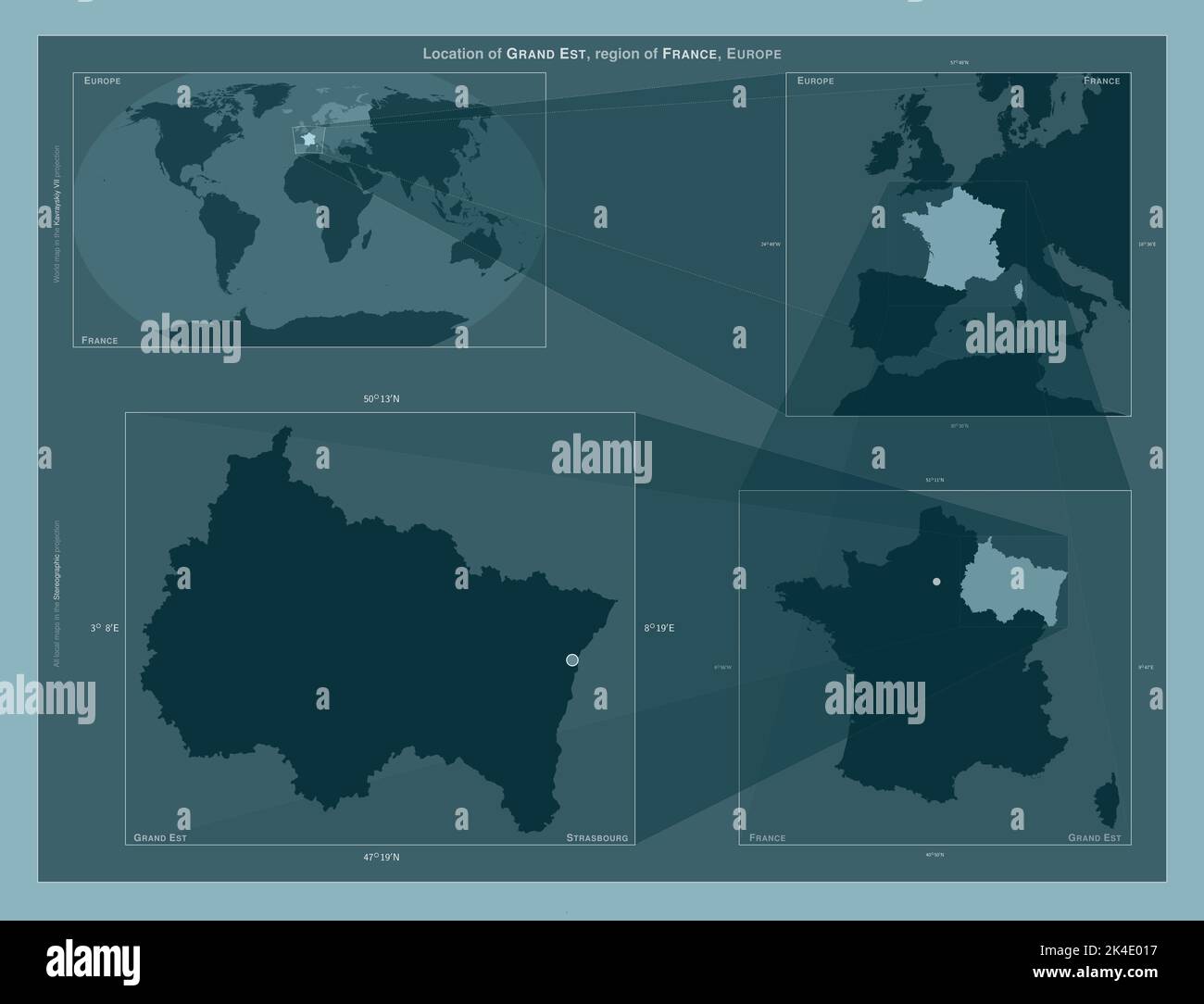 Grand Est, region of France. Diagram showing the location of the region ...