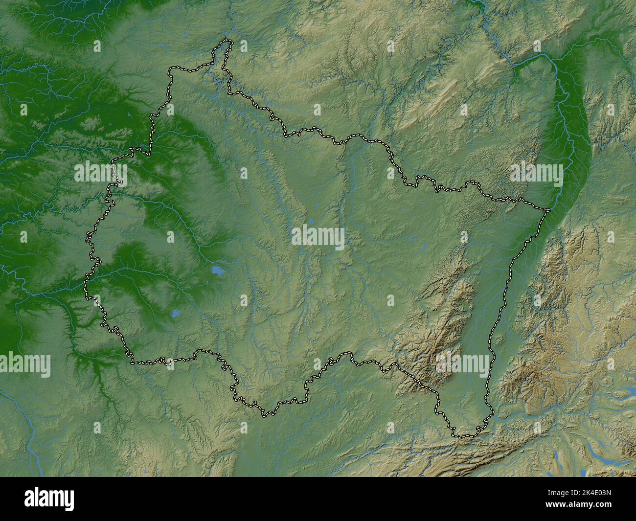 Grand Est, region of France. Colored elevation map with lakes and ...