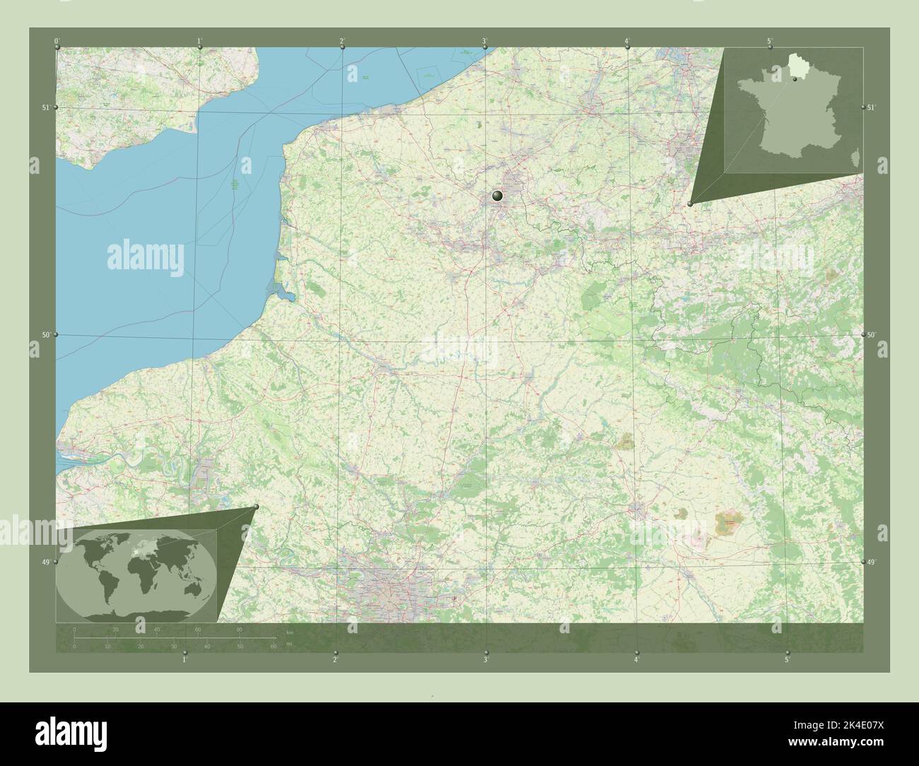 Hauts-de-France, region of France. Open Street Map. Corner auxiliary ...