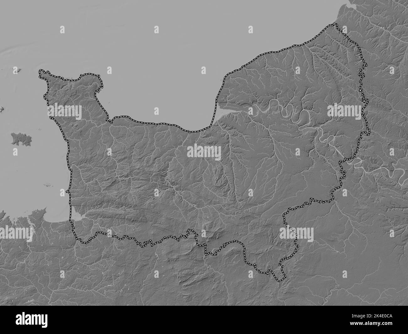 Normandie, region of France. Bilevel elevation map with lakes and ...