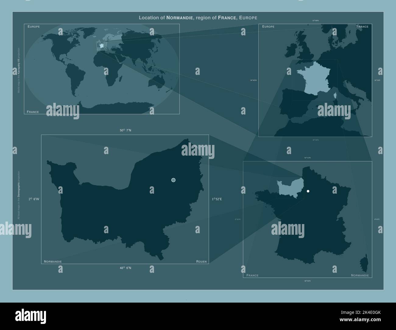 Normandie, region of France. Diagram showing the location of the region ...