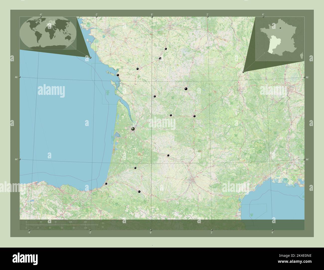 Nouvelle-Aquitaine, region of France. Open Street Map. Locations of ...