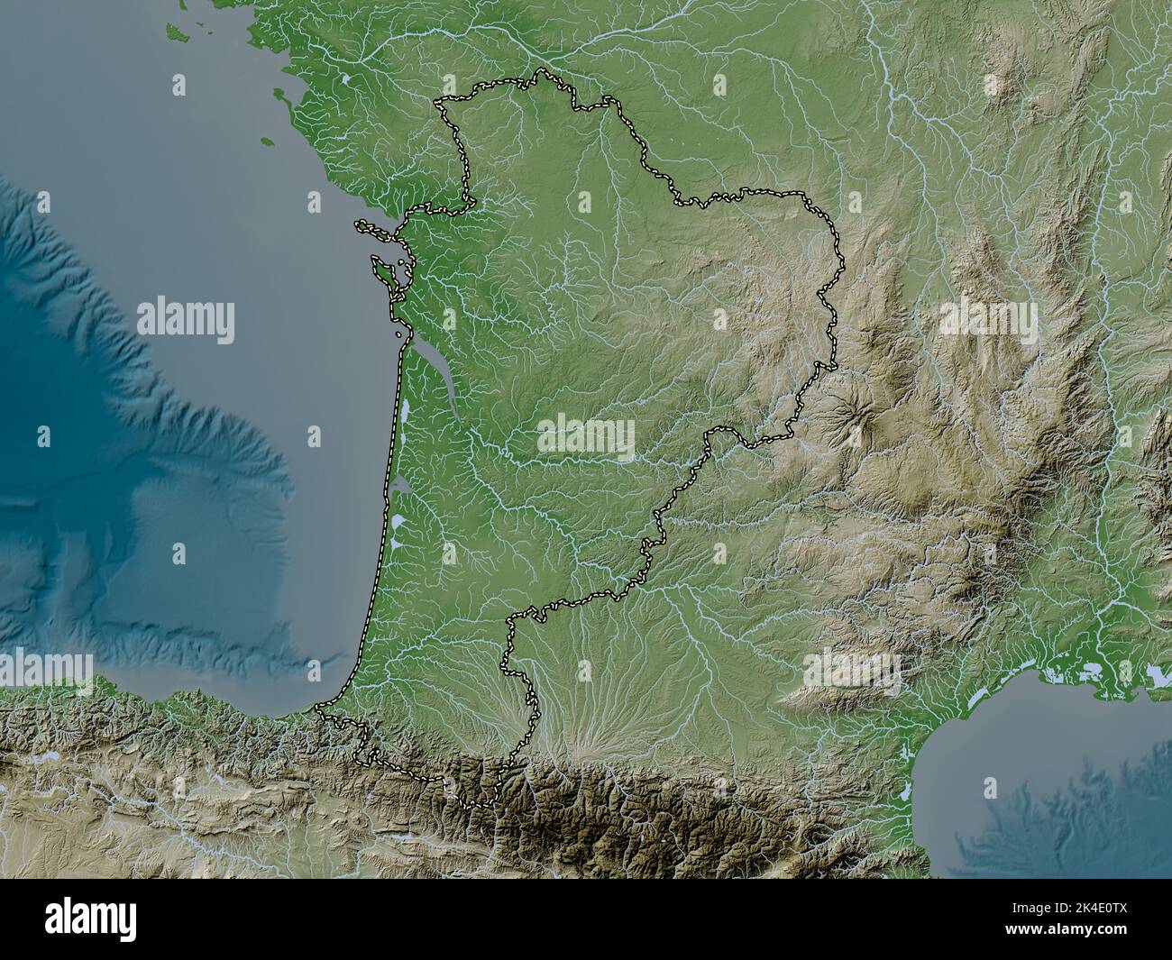 Nouvelle-Aquitaine, region of France. Elevation map colored in wiki ...